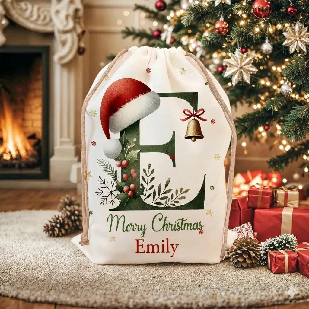 🎄 Personalized Christmas Gift Bag – Custom Initial & Name – ClouDreamy
